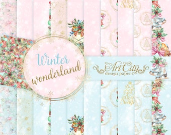 Christmas Digital Paper Rose Gold Scrapbook Winter Background | Etsy