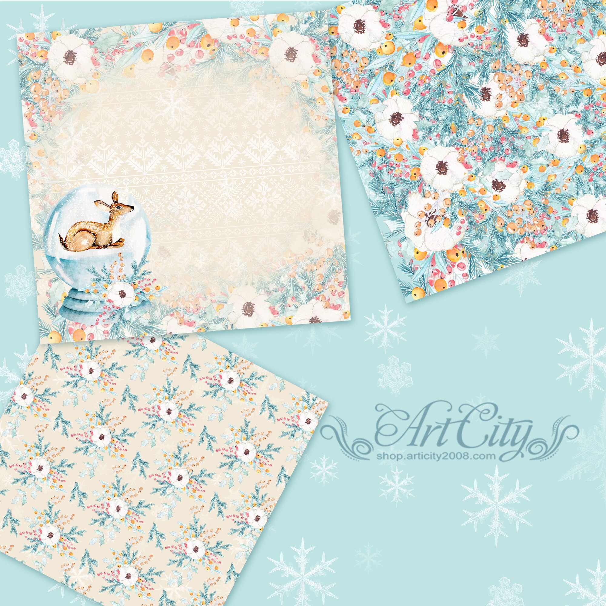 Winter Digital Paper Scrapbook Blue Gold Christmas Background - Etsy