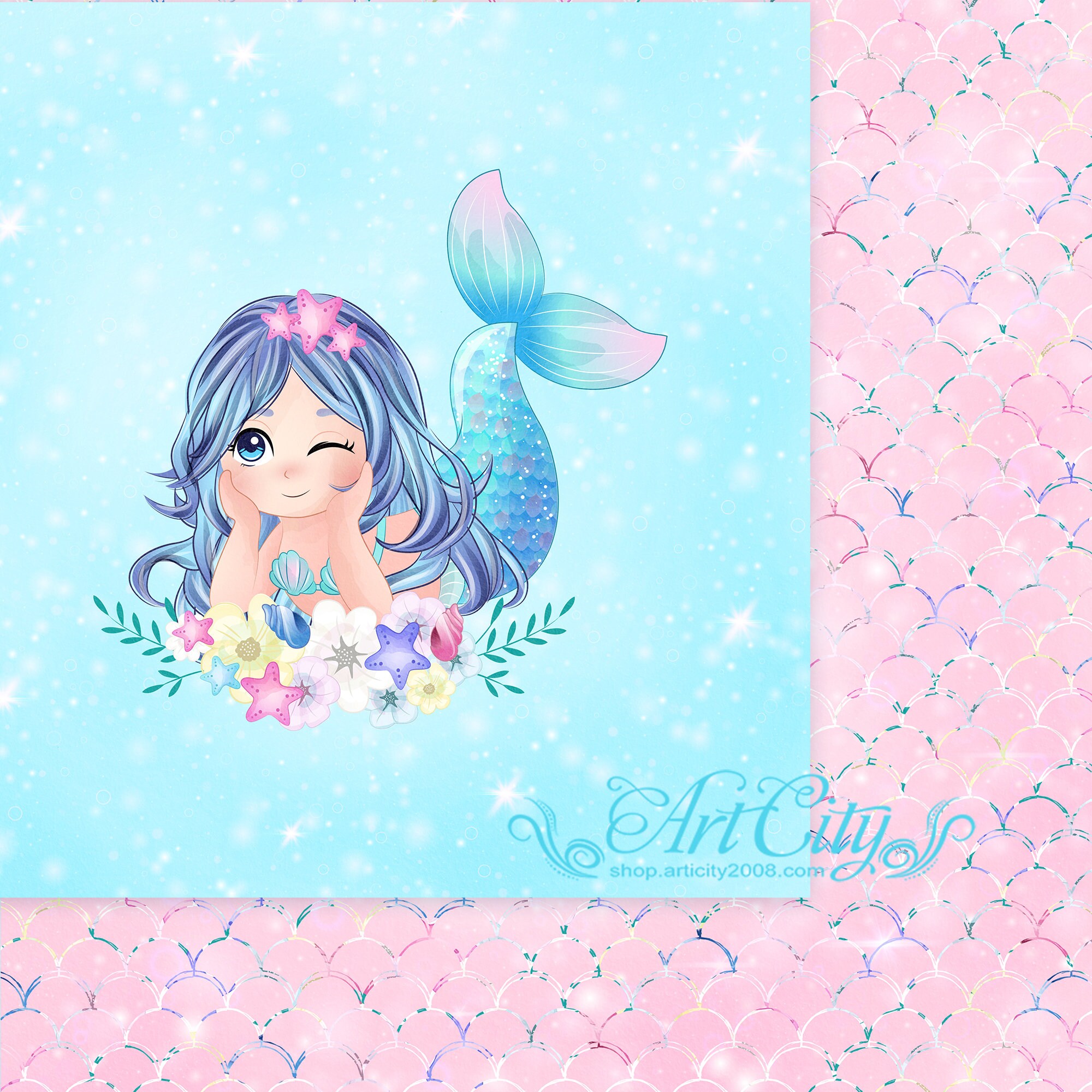 Little Mermaids Digital Paper Cute Children Collection Summer - Etsy