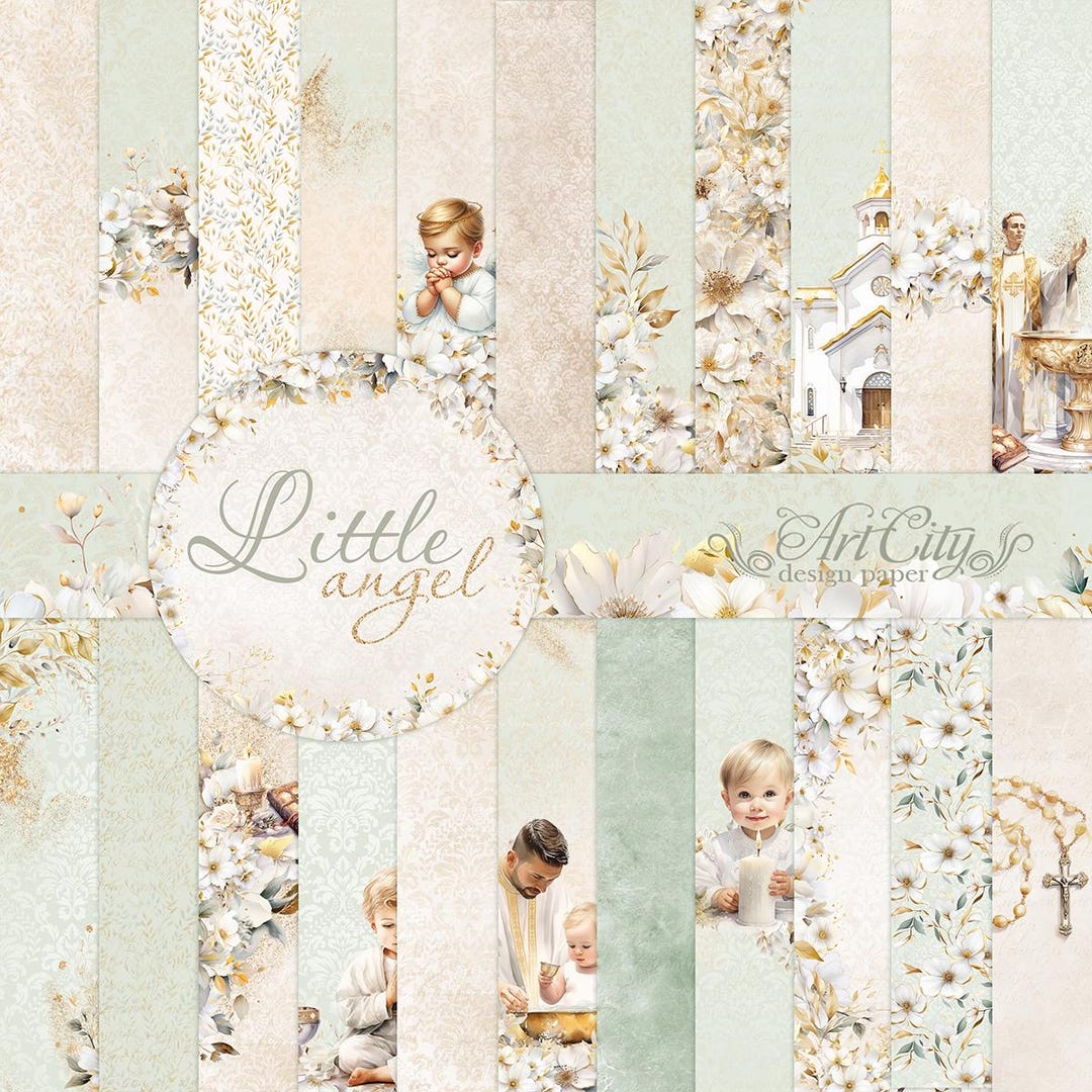 Baptism Digital Paper Boy Christening Scrapbook Little Angels Instant ...