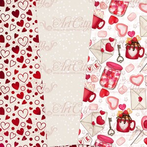 Love Digital Paper Red Heart Scrapbook Background Gold Ornament ...
