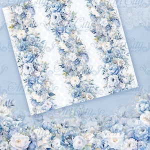 Dusty Blue Digital Paper Scrapbook Background Floral Pattern Wedding ...