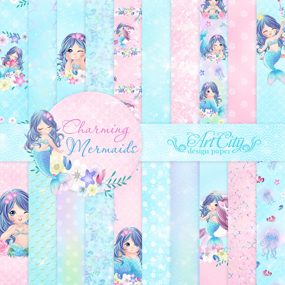 Little Mermaids Digital Paper Cute Children Collection Summer - Etsy
