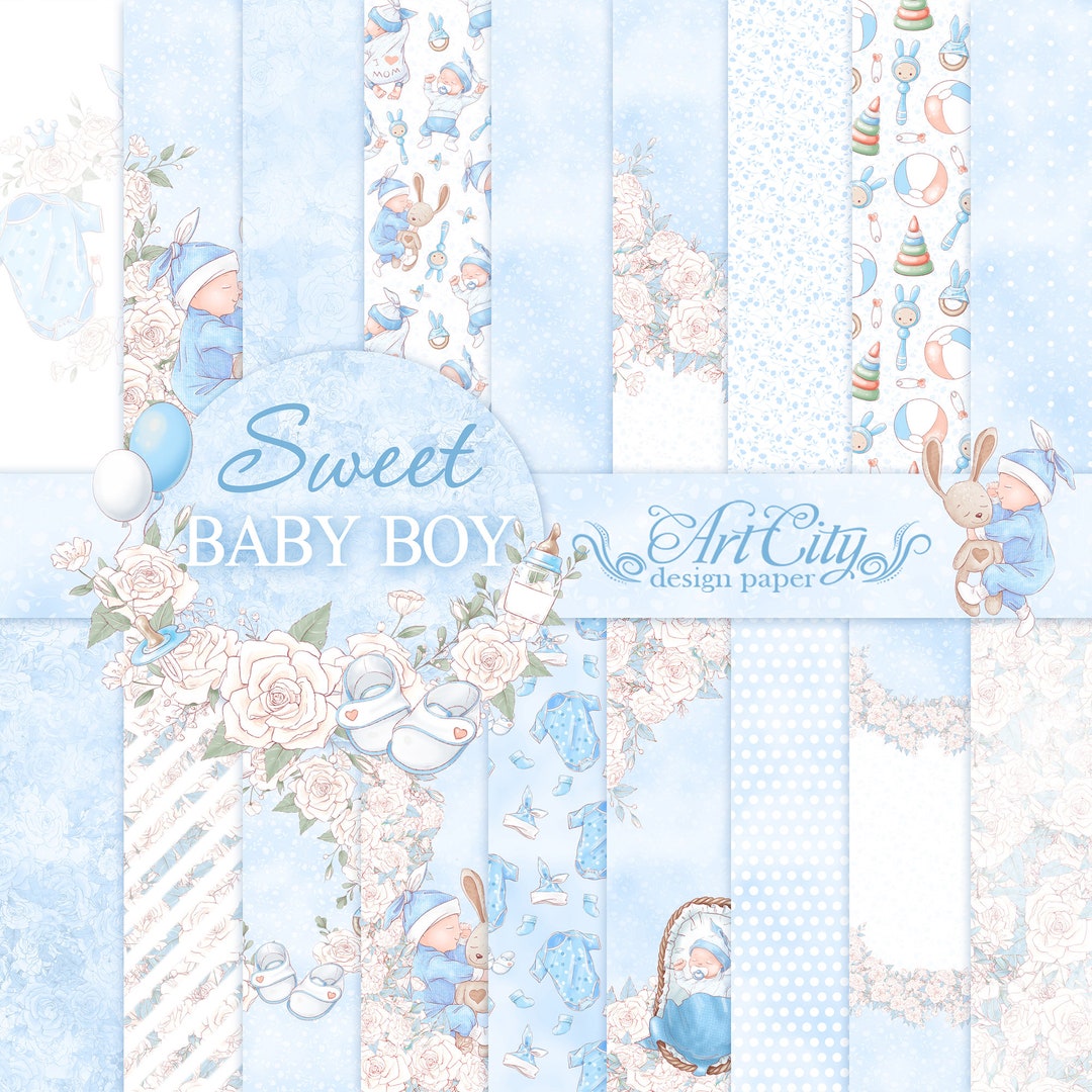 Sweet Baby Boy Digital Paper Scrapbook Background Children Blue Pattern ...