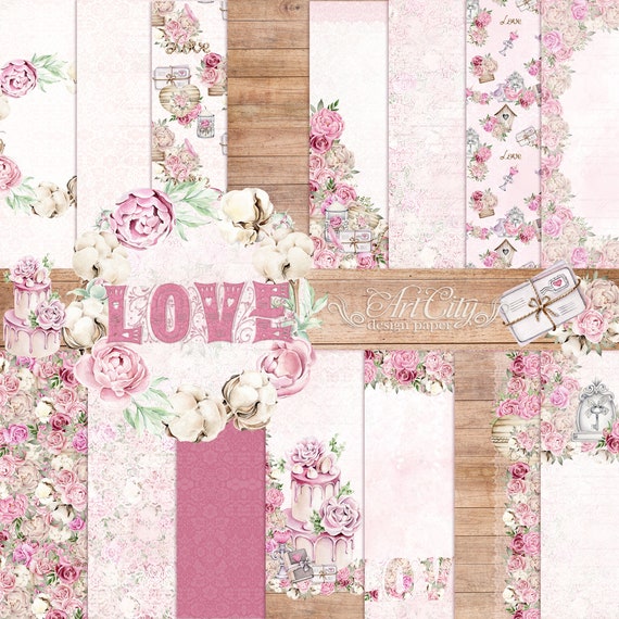 Love Digital Paper Wedding Flower Scrapbook Background Wood - Etsy