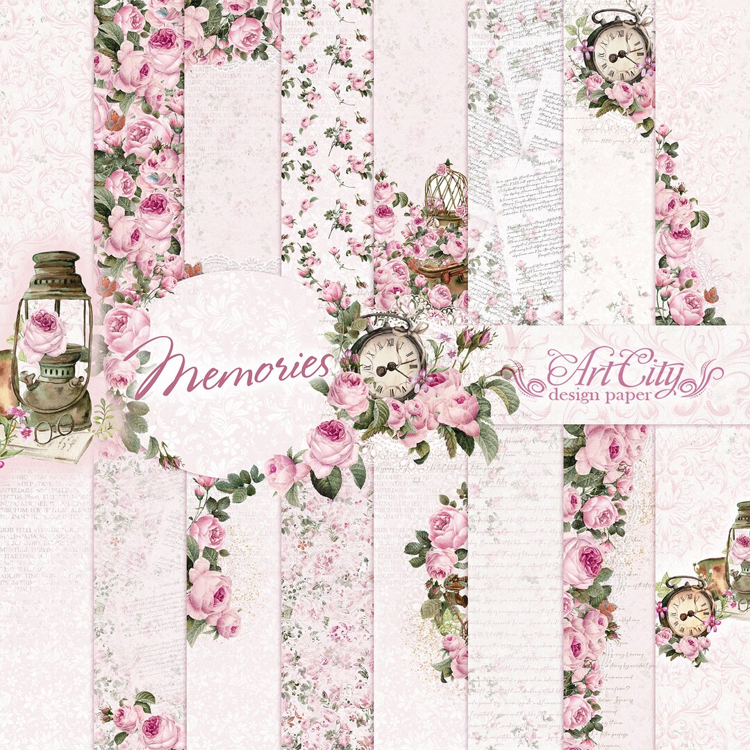 Vintage Pink Memories Digital Paper Pack - Floral Scrapbooking Kit ...