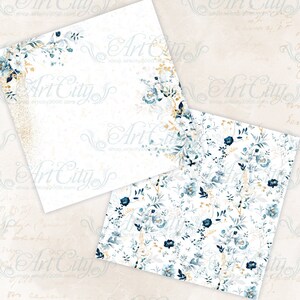 Blue Garden Digital Paper Pack, Elegant Light Blue and Gold Floral ...