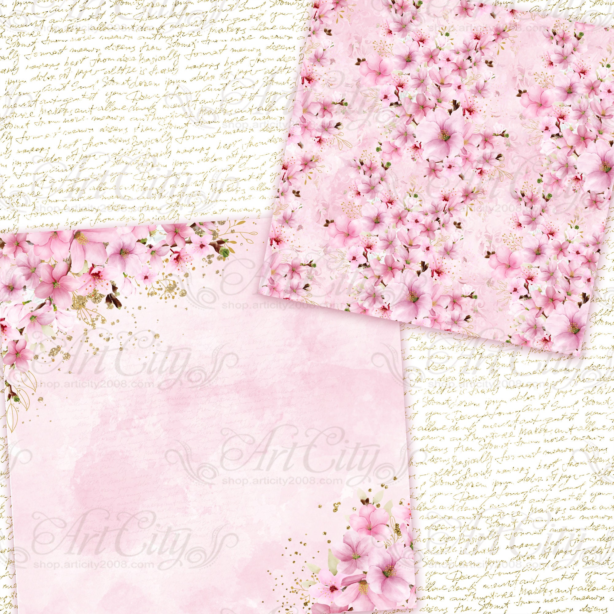 Cherry Blossom Digital Paper Pack - Pink Floral Sakura Backgrounds for ...