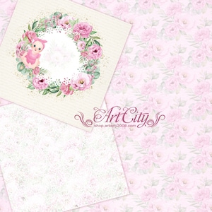 Baby Girl Digital Paper - Pink Floral and Gold Princess Scrapbook ...