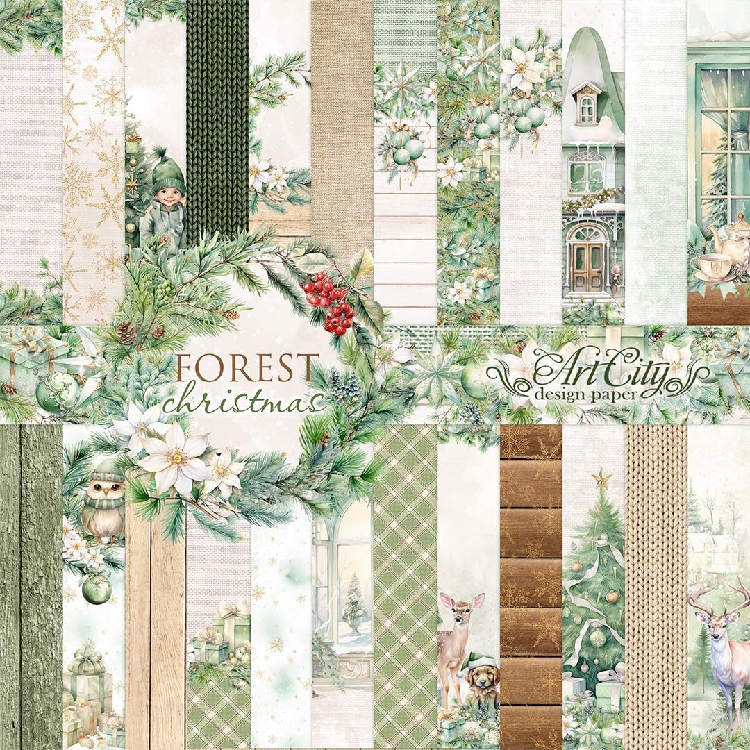 Forest Christmas Digital Paper Pack – Winter Woodland Scrapbooking ...