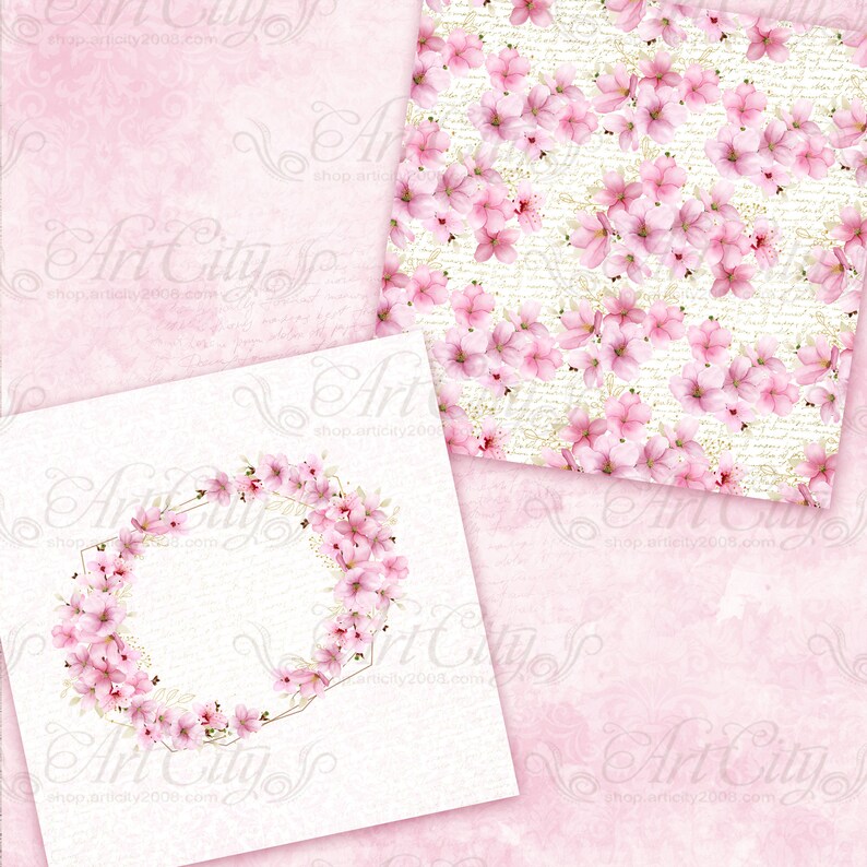 Cherry Blossom Digital Paper Pack - Pink Floral Sakura Backgrounds for ...