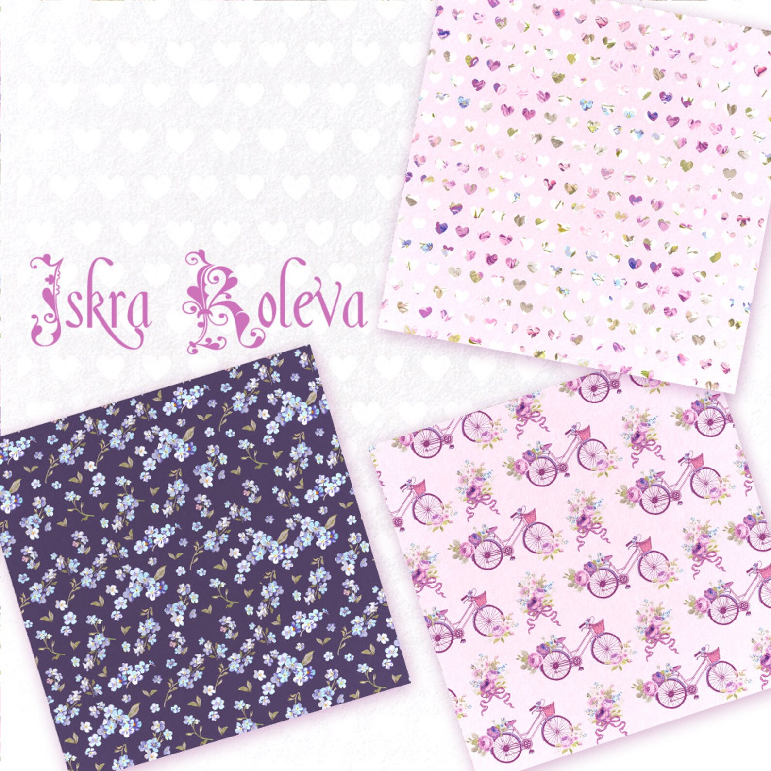 Flower Digital Paper Pink Background Love Scrapbook Bike | Etsy