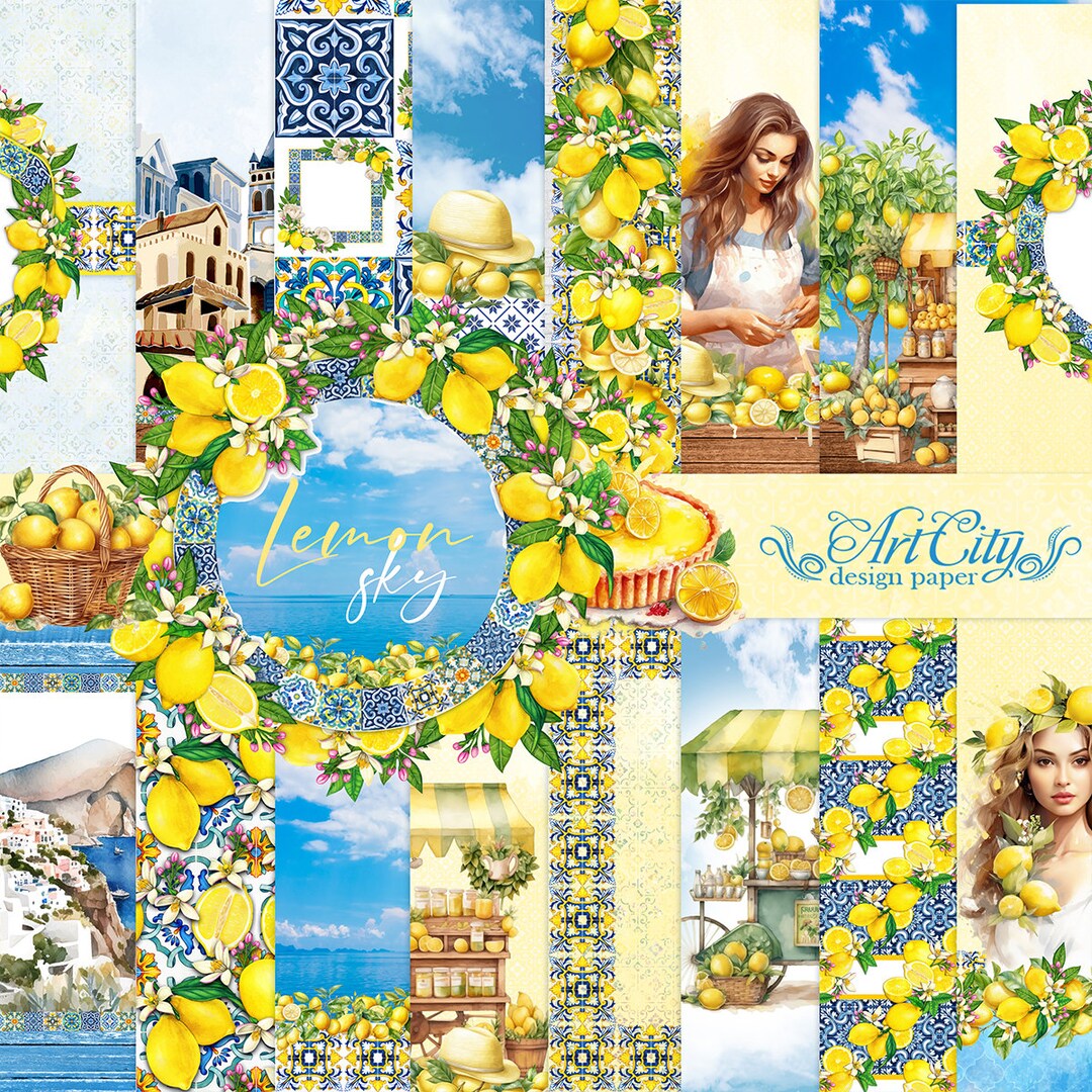 Lemon Sky Paper Pack With Mediterranean Summer Vibes, Yellow and Blue ...