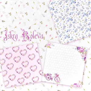 Flower Digital Paper Pink Background Love Scrapbook Bike Digital Paper ...