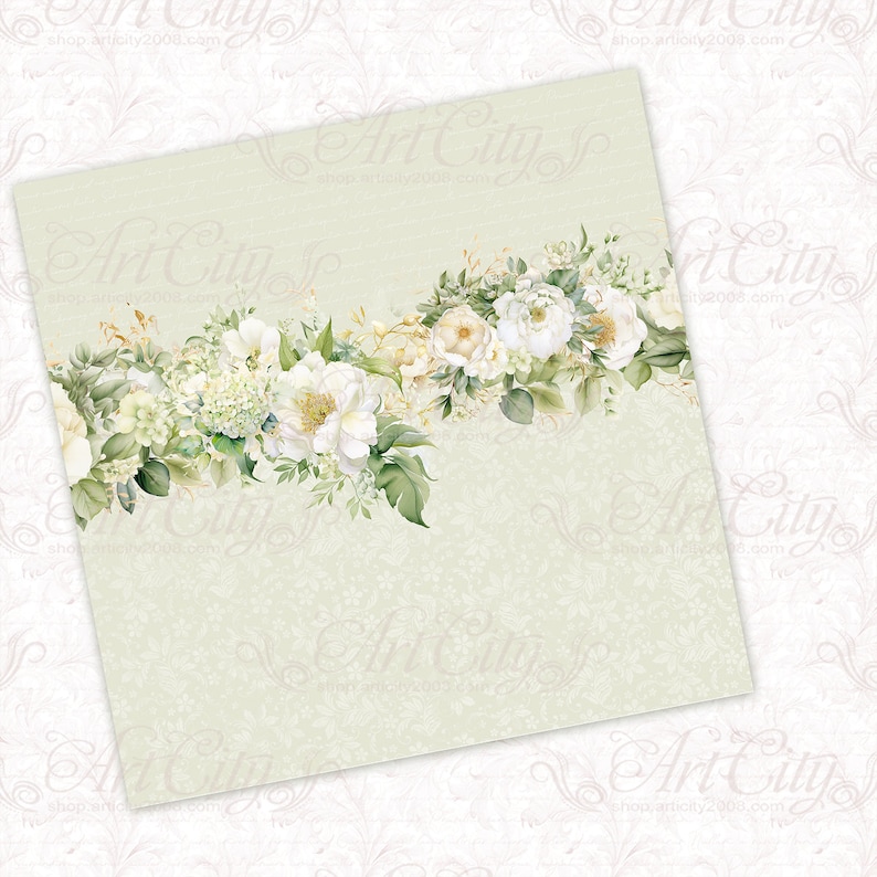 Elegant Pastel Green Wedding Digital Paper Set With Floral and Romantic ...