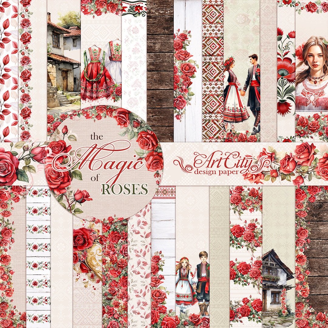 Bulgarian Folk Art Digital Paper Pack – Roses, Traditional Embroidery ...
