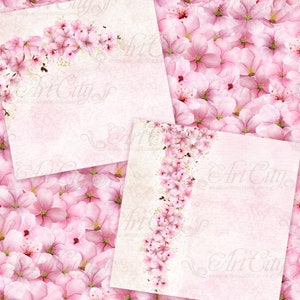 Cherry Blossom Digital Paper Pack - Pink Floral Sakura Backgrounds for ...