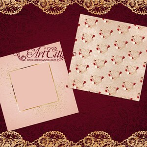 Golden Heart Digital Paper, Red and Gold Wedding Scrapbook, Luxury ...