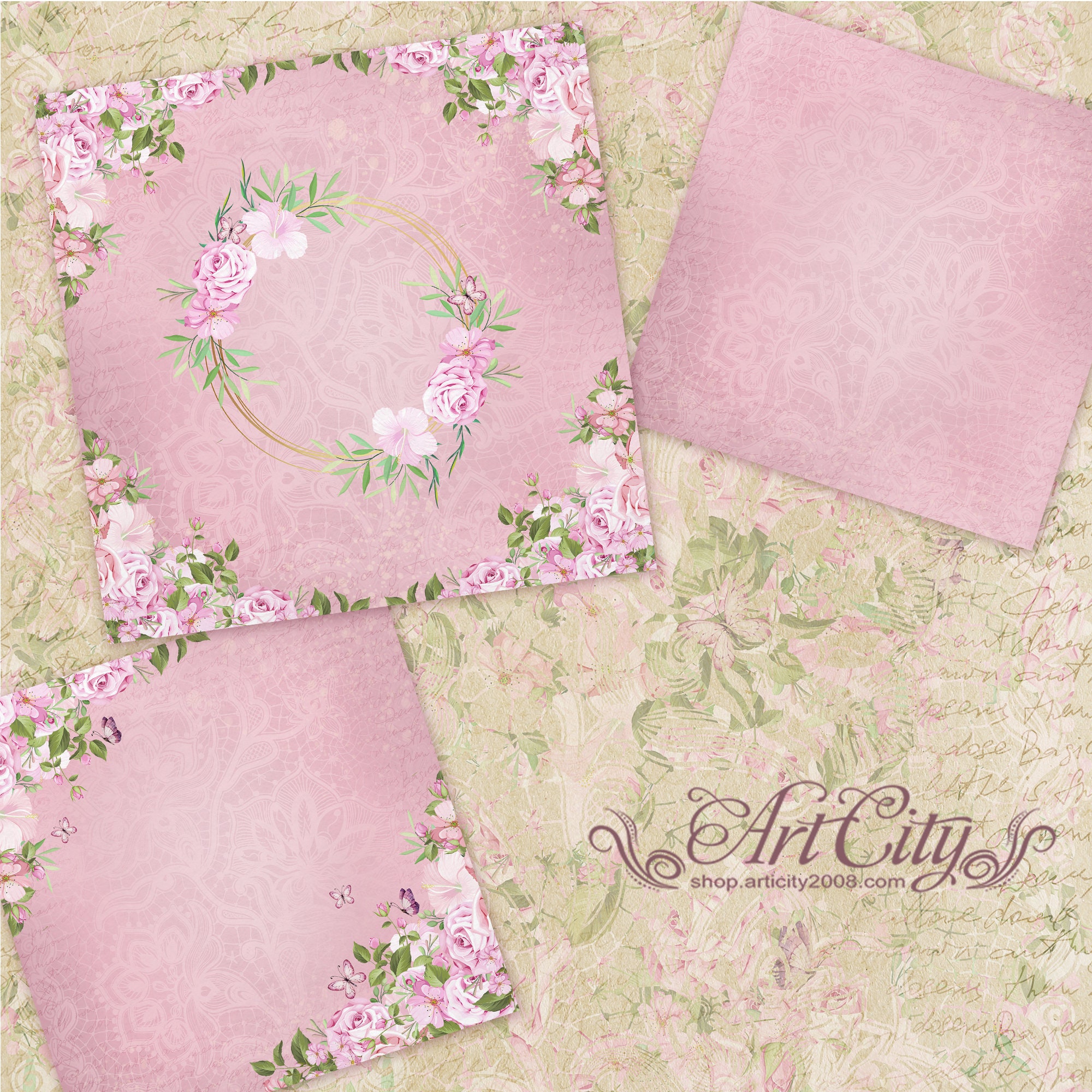 Vintage Digital Paper Blush Flower Scrapbook Background Wood - Etsy