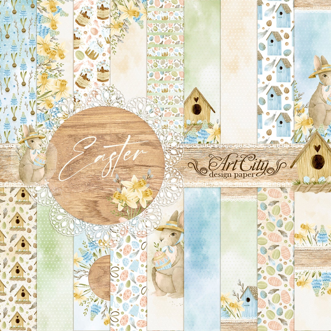 Easter Digital Paper Pack - Pastel Bunny and Egg Patterns, Spring ...