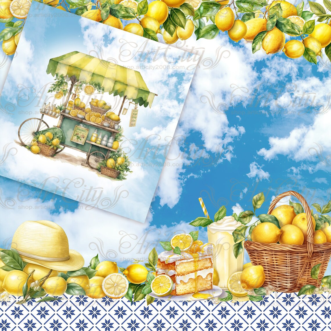 Lemon Sky Paper Pack With Mediterranean Summer Vibes, Yellow and Blue ...