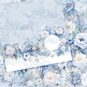 Dusty Blue Digital Floral Scrapbook Paper Pack – Elegant Vintage ...