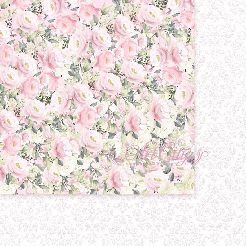 Delicate Flowers Digital Paper, Pink Floral Backgrounds, Romantic ...