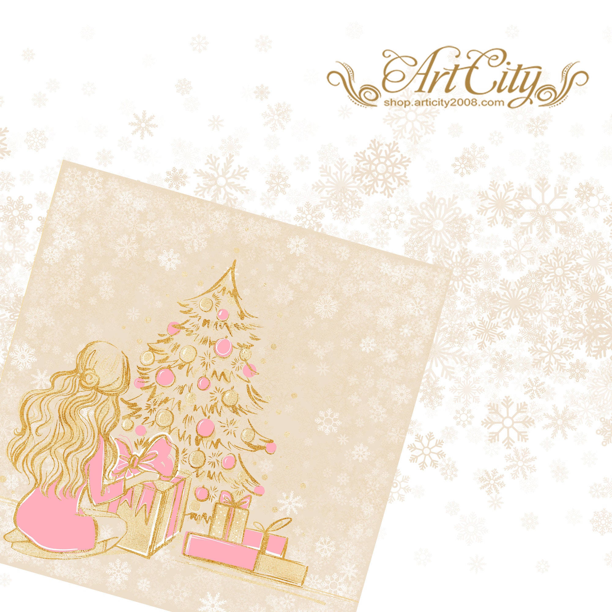 Christmas Digital Paper Rose Gold Scrapbook Winter Background | Etsy