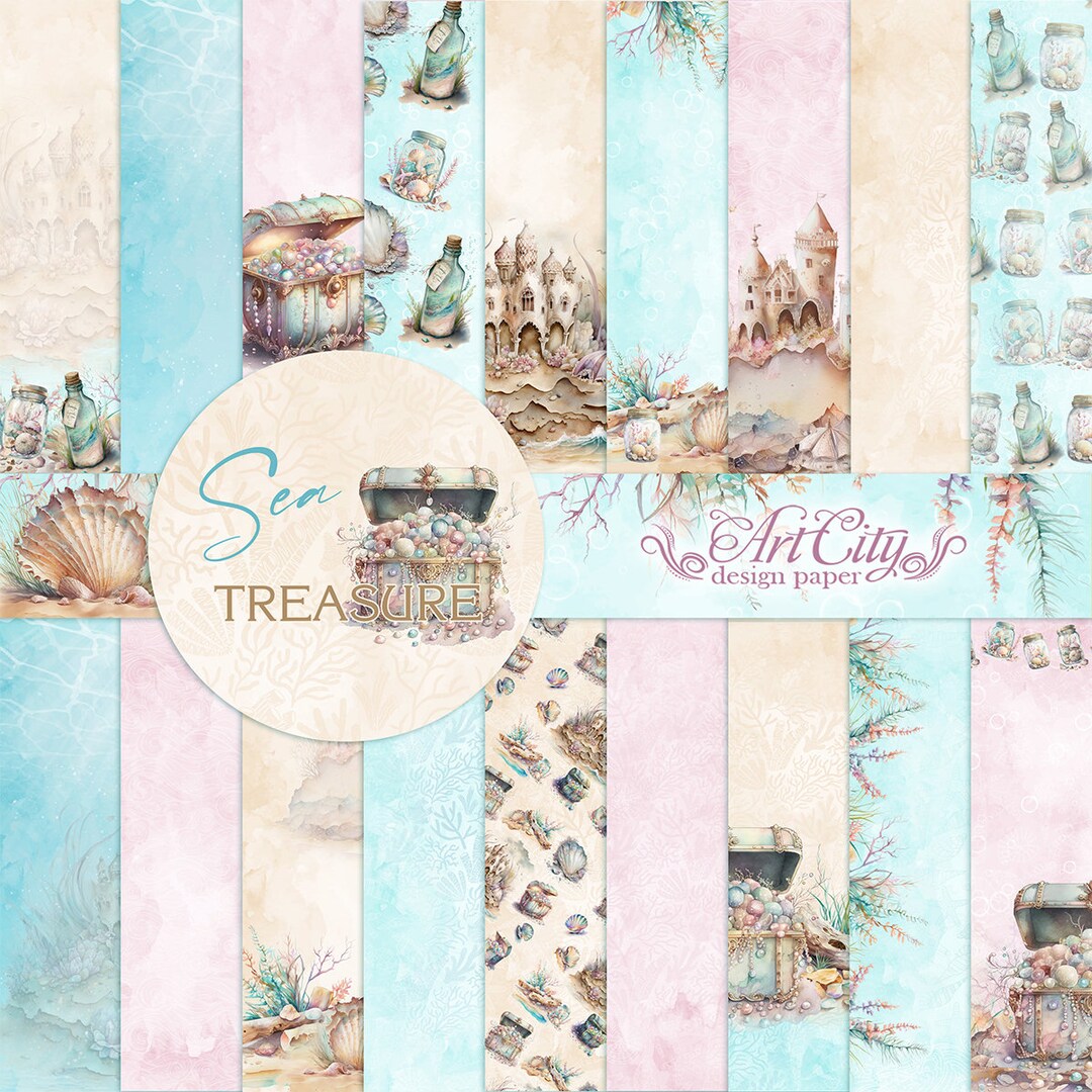 Sea Treasure Digital Paper Blue Water Collection Summer Ocean Paper ...