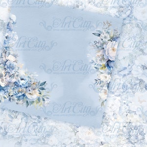 Dusty Blue Digital Floral Scrapbook Paper Pack – Elegant Vintage ...