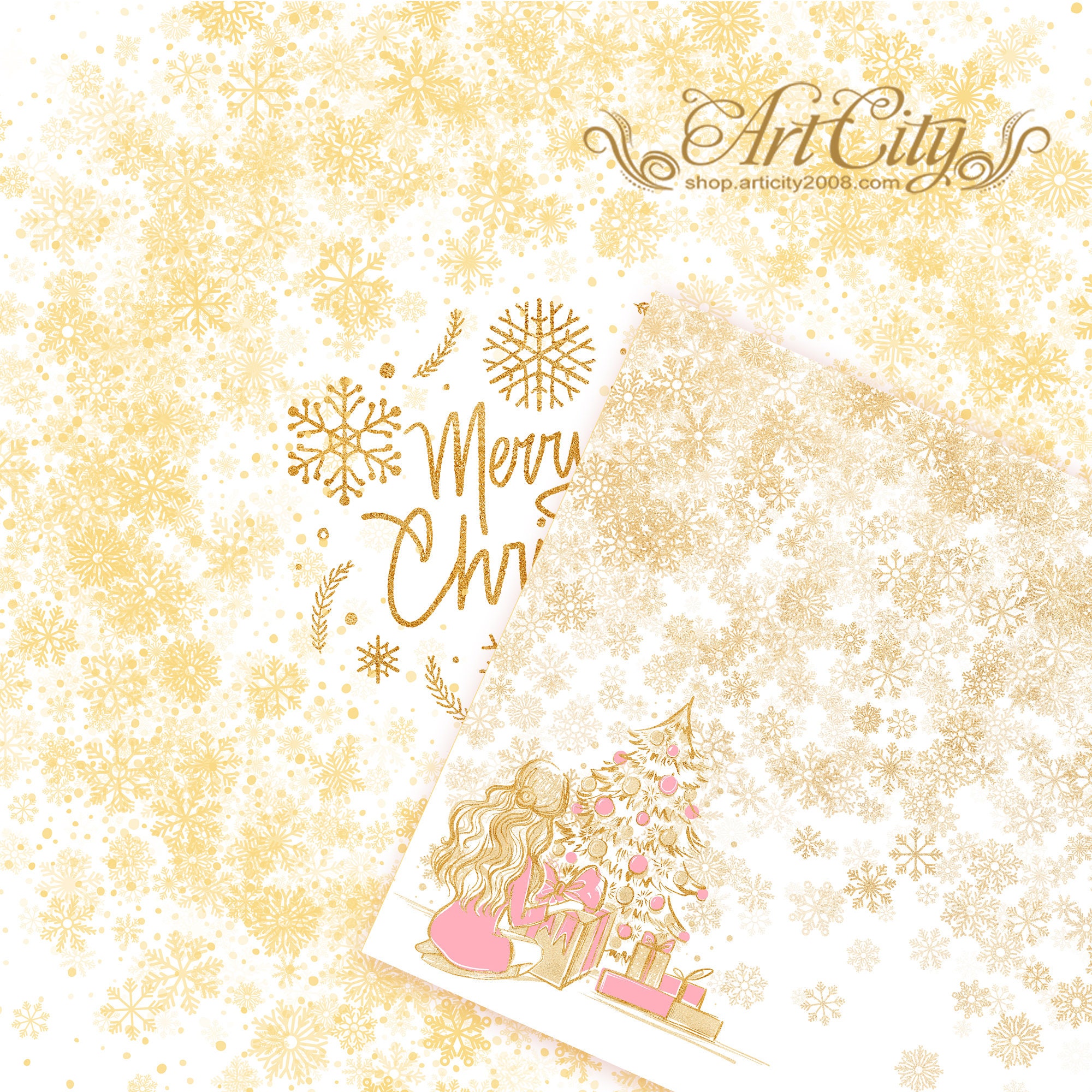 Christmas Digital Paper Rose Gold Scrapbook Winter Background | Etsy