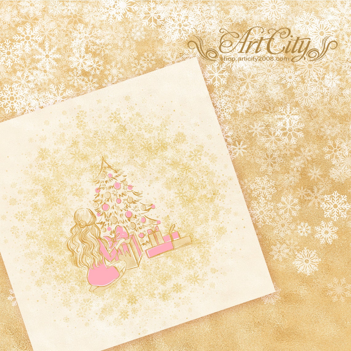 Christmas Digital Paper Rose Gold Scrapbook Winter Background - Etsy