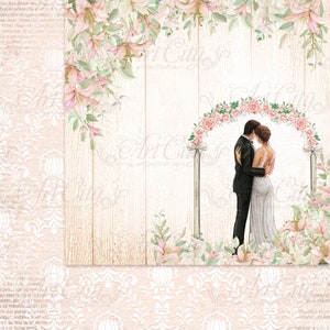 Wedding Digital Paper Scrapbook Bride and Groom Floral Patterns ...