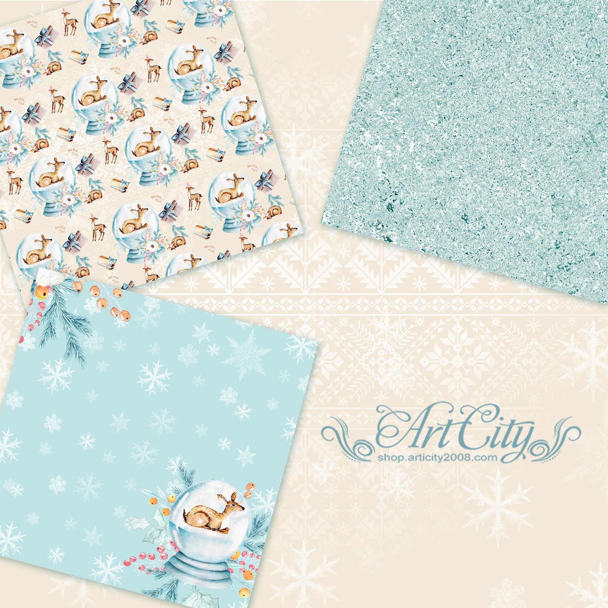 Winter Digital Paper Scrapbook Blue Gold Christmas Background | Etsy