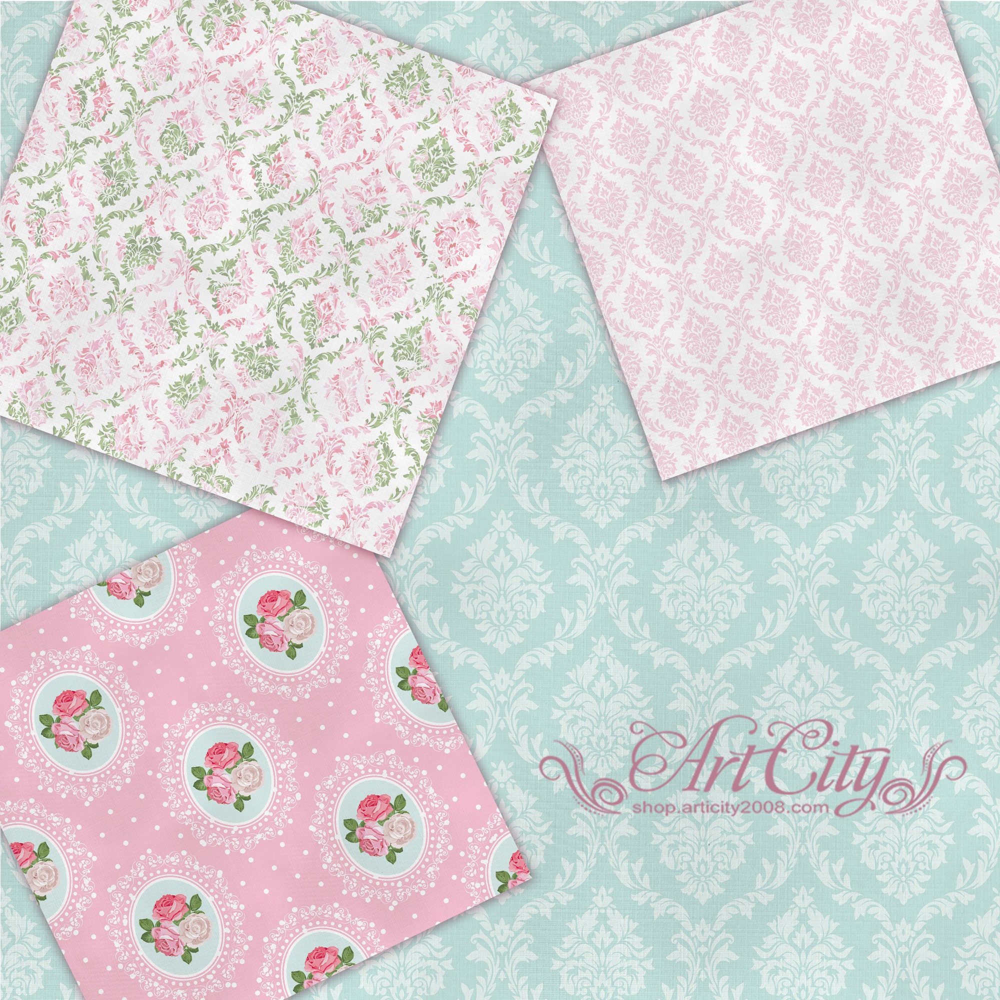Shabby Chic Digital Papers Romantic Floral Scrapbook - Etsy
