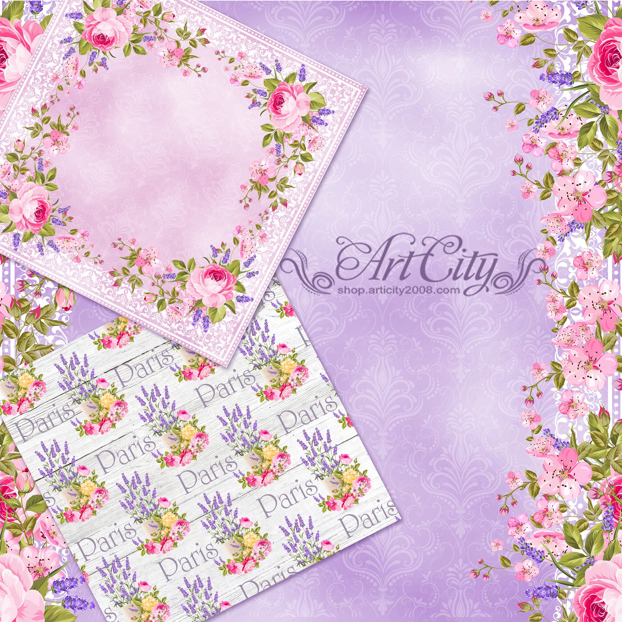 Romantic Vintage Digital Papers Paris Lavender Mint and | Etsy