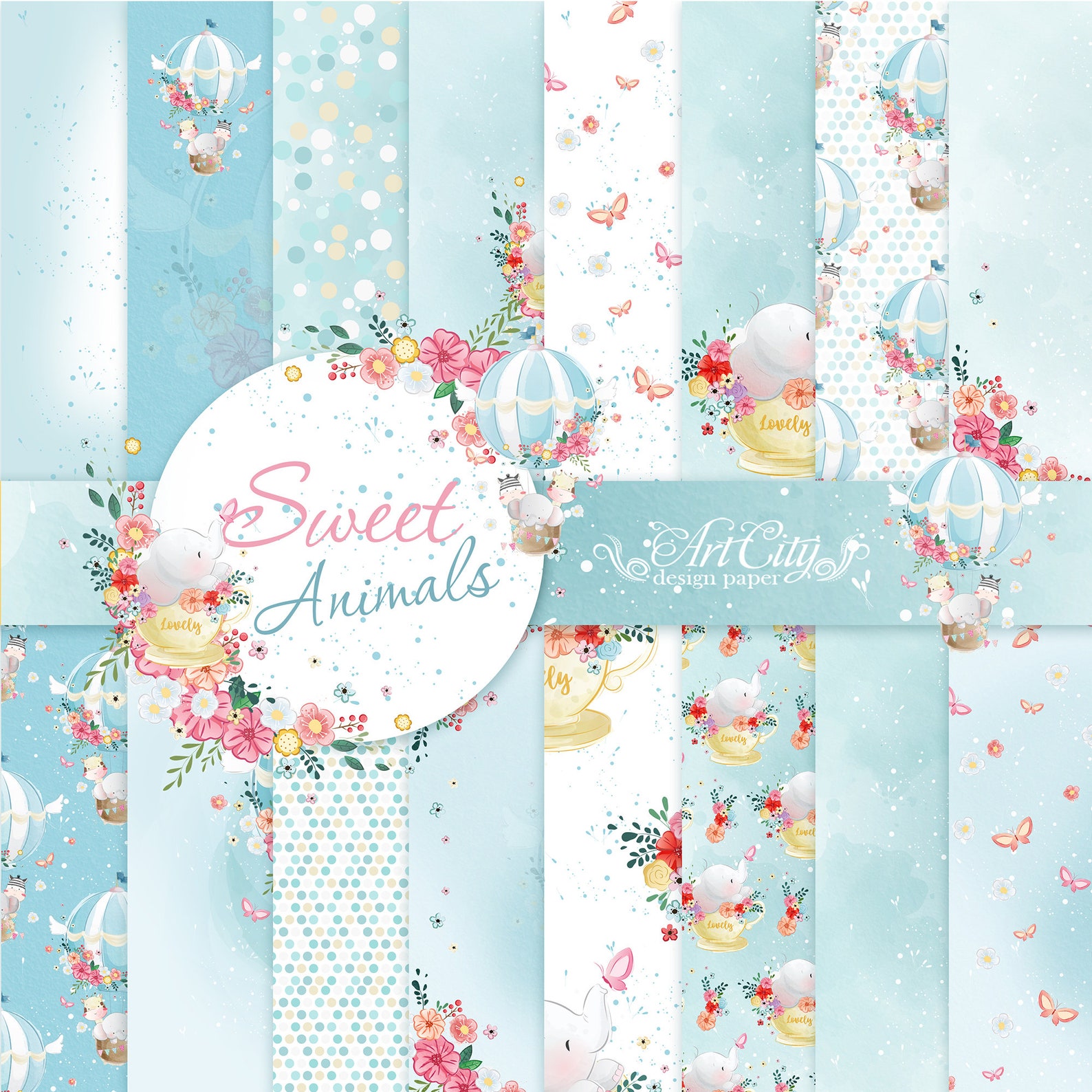 Baby Digital Paper Sweet Animal Scrapbook Background Children - Etsy