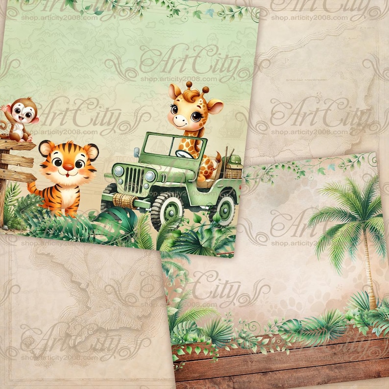 Jungle Adventure Digital Paper Pack - Safari Animals, Tropical Patterns ...