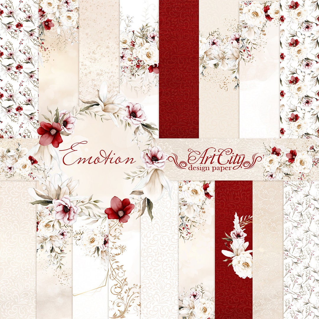 Romantic Digital Paper Wedding White Flower Scrapbook Background Red ...