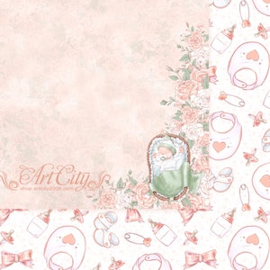 Sweet Baby Digital Paper Scrapbook Background Children Peach and Green ...