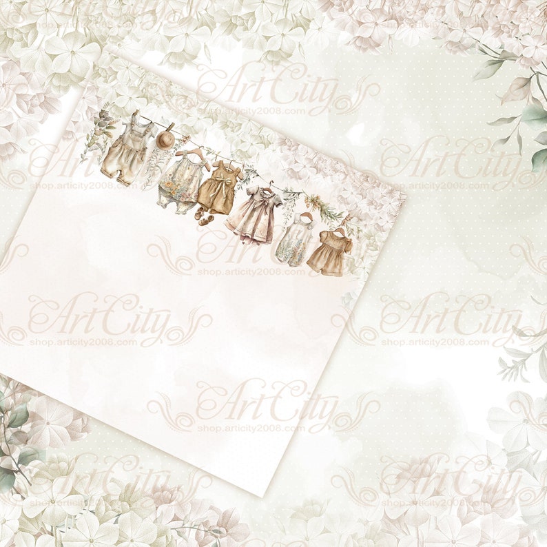 Boho Baby Nursery Scrapbook Papers - Beige, Green, Neutral Floral Baby ...