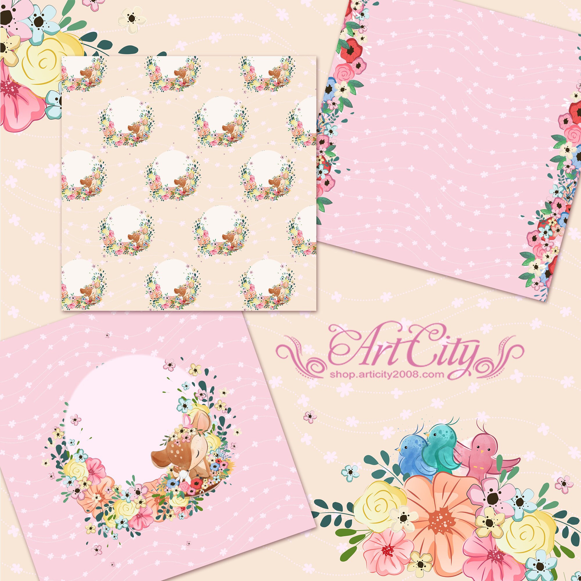 Children Digital Paper Baby Girl Scrabook Shower Birthday Pink | Etsy