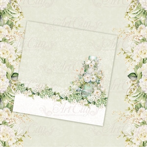 Elegant Pastel Green Wedding Digital Paper Set With Floral and Romantic ...