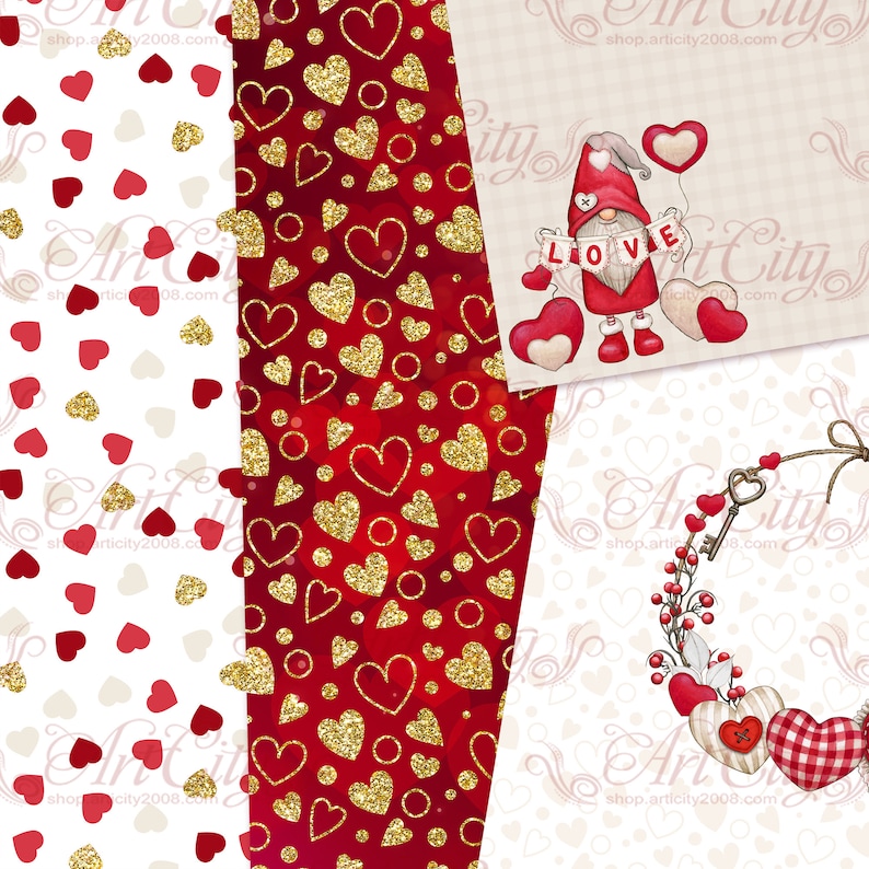 Love Digital Paper Red Heart Scrapbook Background Gold - Etsy