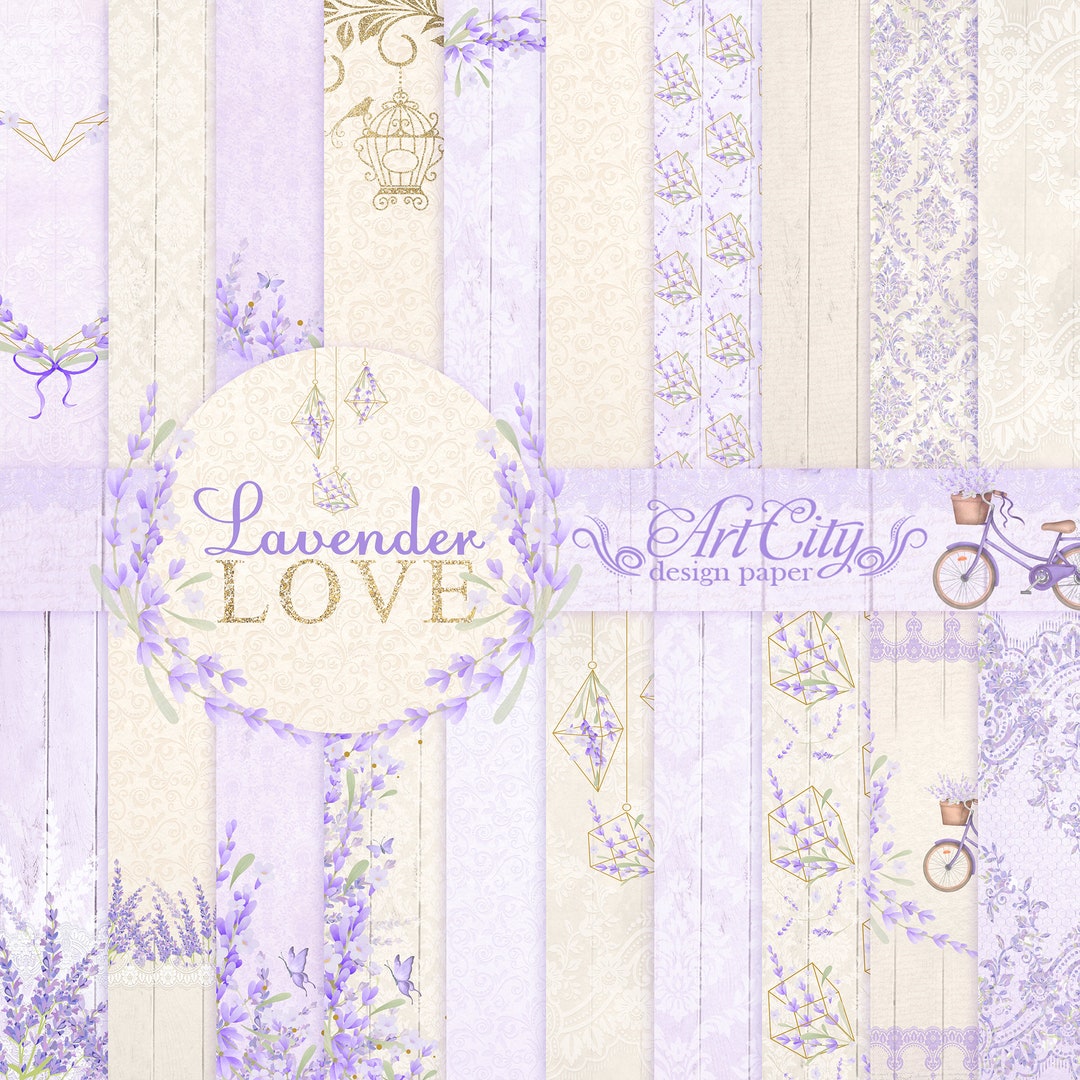 Lavender Love Digital Paper, Purple Floral Backgrounds, Rustic Wood ...