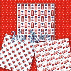 London Digital Paper, Pattern, Prints, British Theme, DIY Scrapbook ...