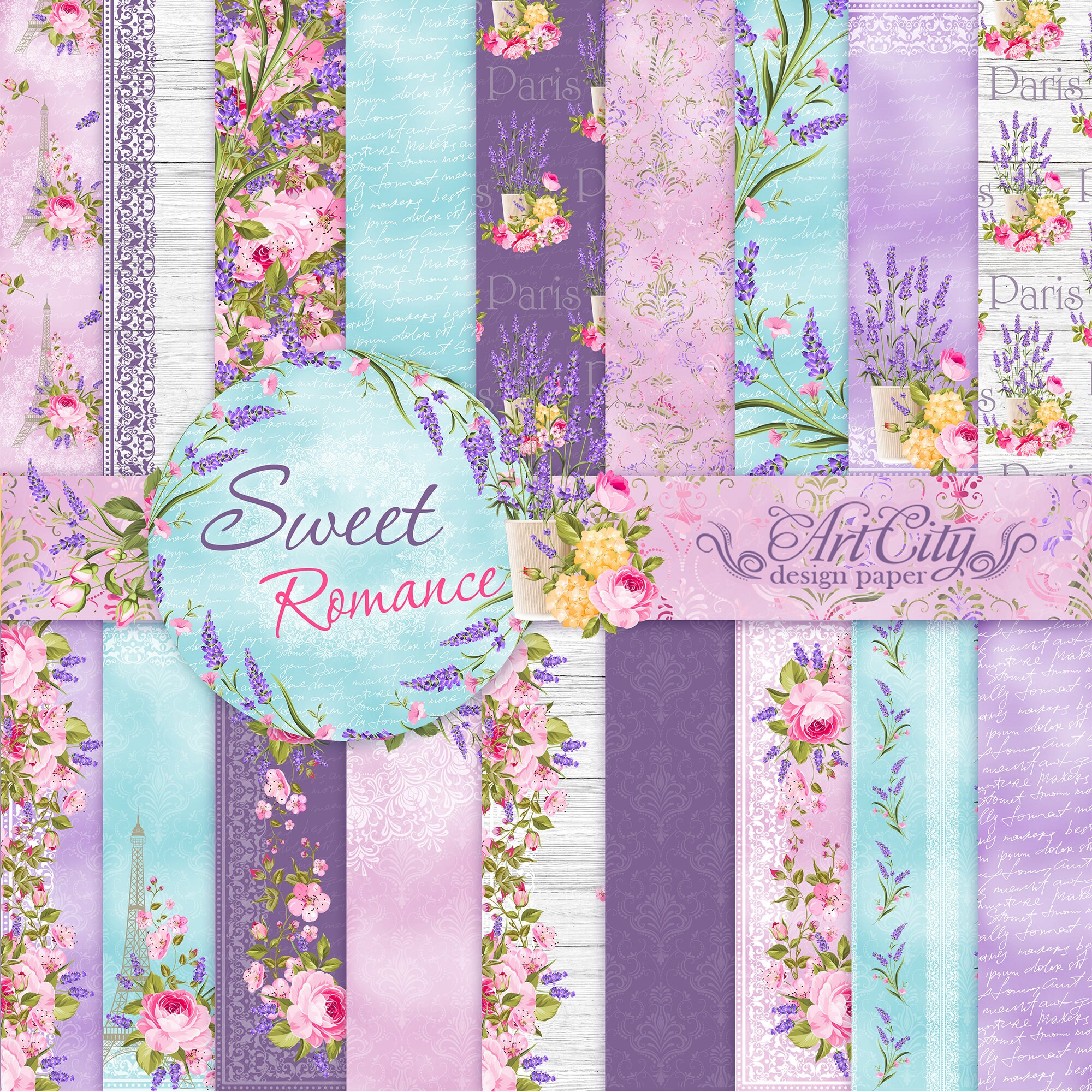 Romantic Vintage Digital Papers Paris Lavender Mint and | Etsy