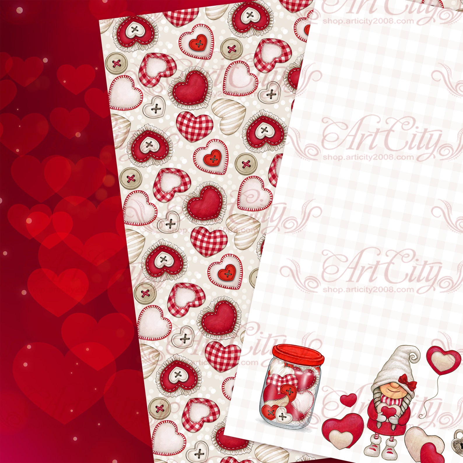 Love Digital Paper Red Heart Scrapbook Background Gold - Etsy