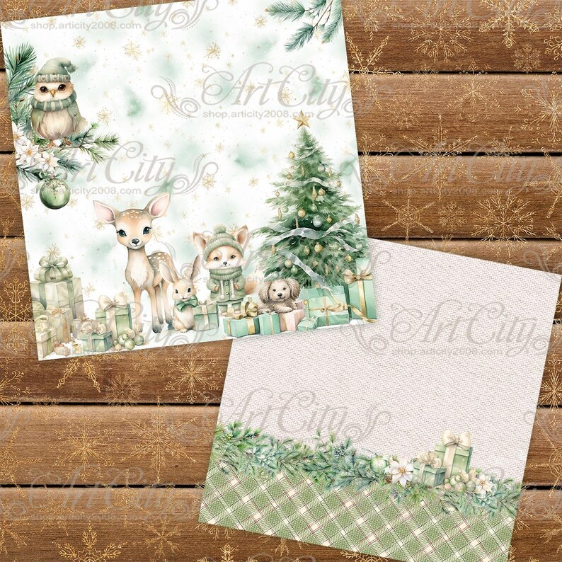 Forest Christmas Digital Paper Pack – Winter Woodland Scrapbooking ...