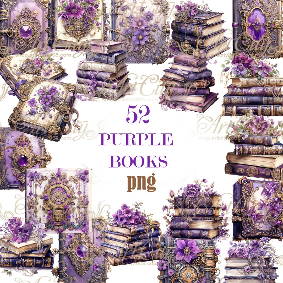 Puple Antique Books Digital Clipart Flower Background Printable Craft ...